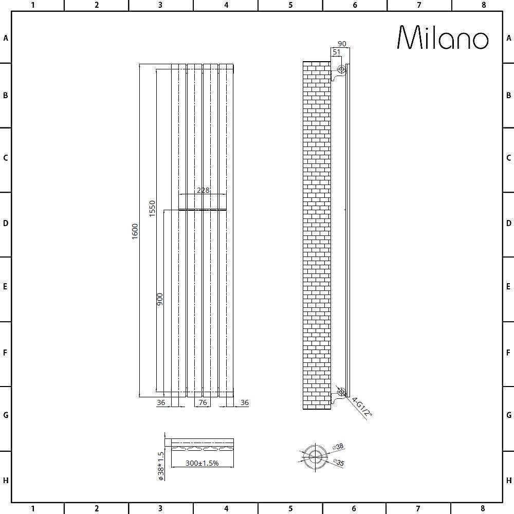 Milano Alpha - Chrome Flat Panel Vertical Designer Radiator - 1600mm x ...