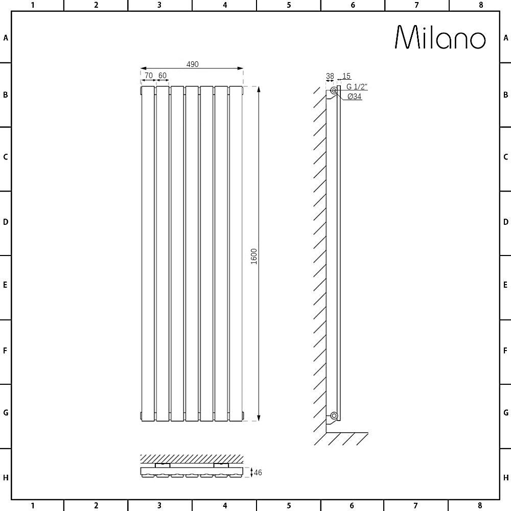 Milano Alpha - Black Flat Panel Vertical Designer Radiator - 1600mm x ...