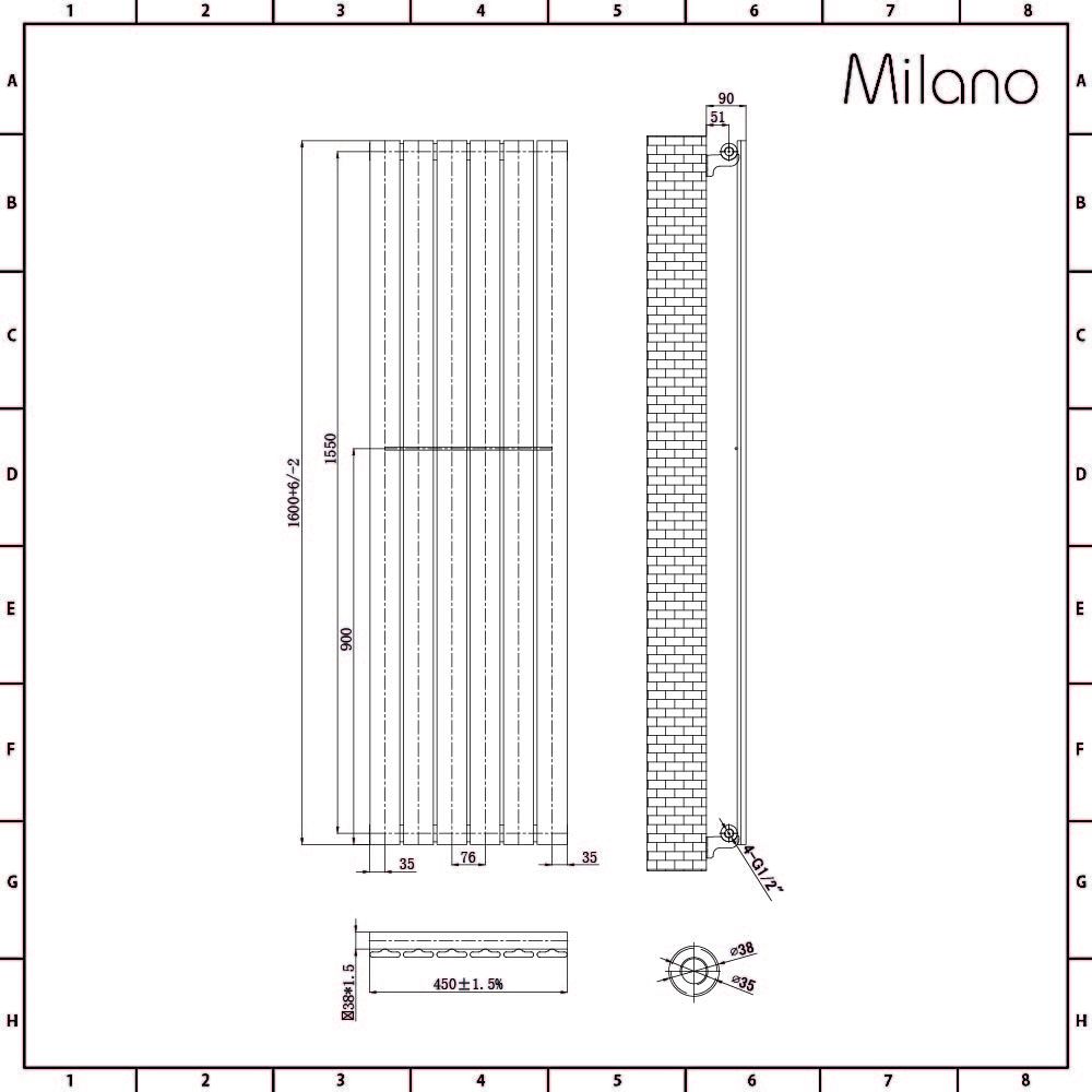 Milano Alpha - Brushed Brass Flat Panel Vertical Designer Radiator ...