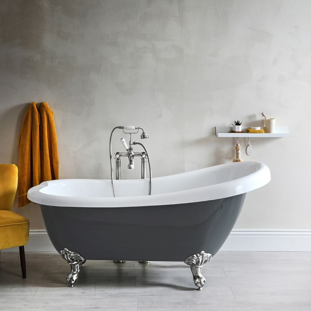 Milano Hest - Stone Grey Traditional Freestanding Slipper Bath - 1710mm ...