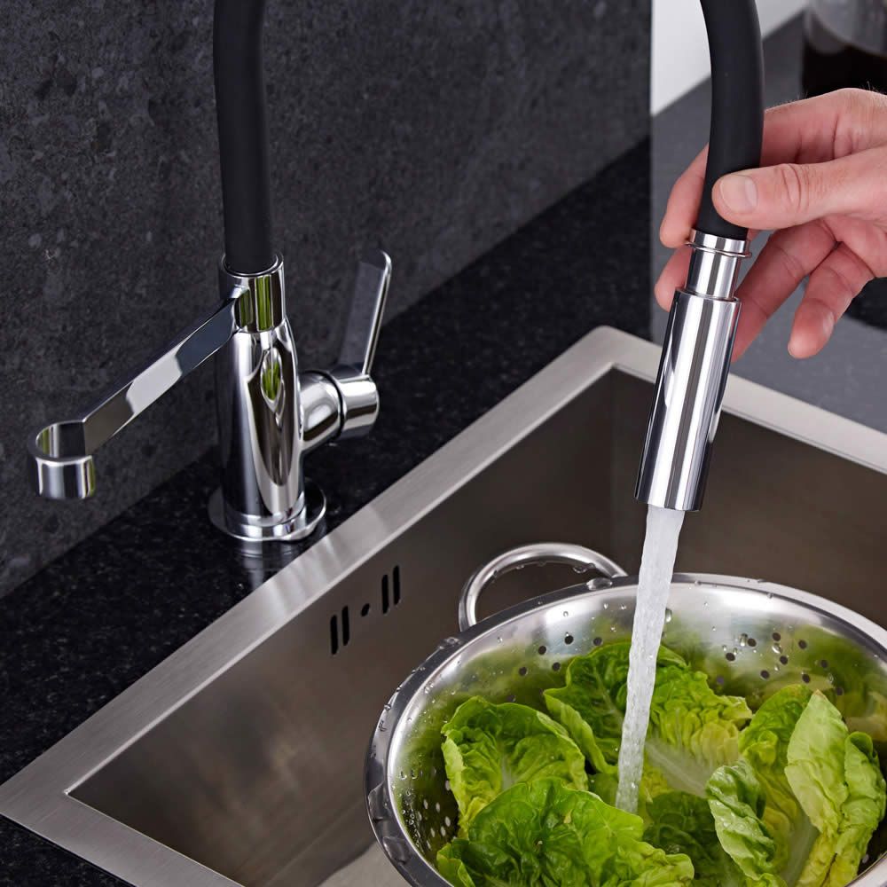 Milano Select - Modern Monobloc Kitchen Mixer Tap - Black and Chrome