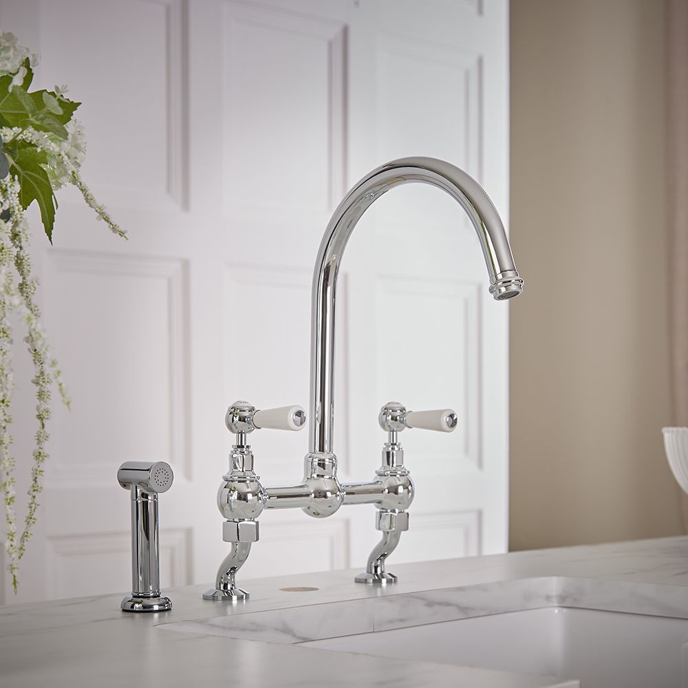Milano Elizabeth - Traditional Cranked Bridge Kitchen Mixer Tap with ...