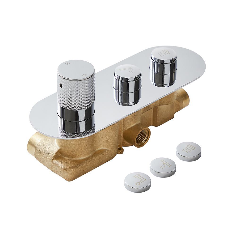 Milano Orta - 2 Outlet Round Push Button Thermostatic Shower Valve - Chrome