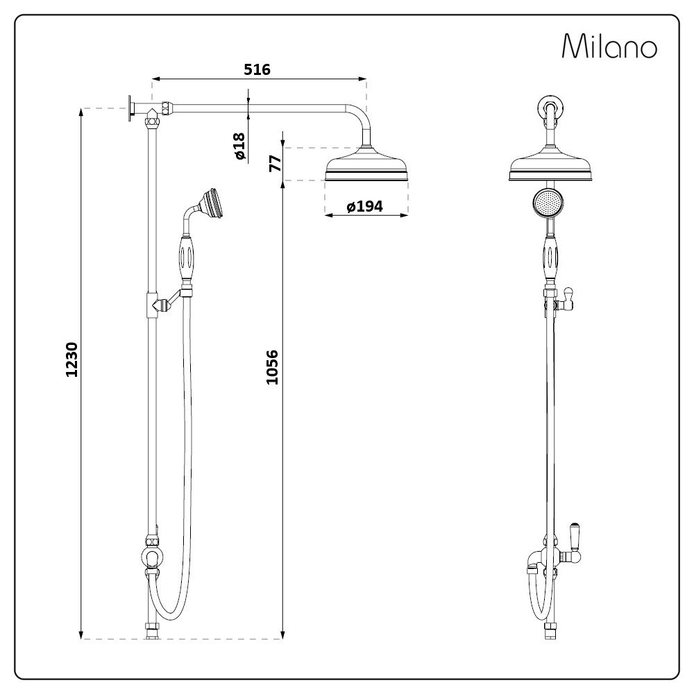 Milano Elizabeth - Traditional Grand Rigid Riser with Hand Shower ...