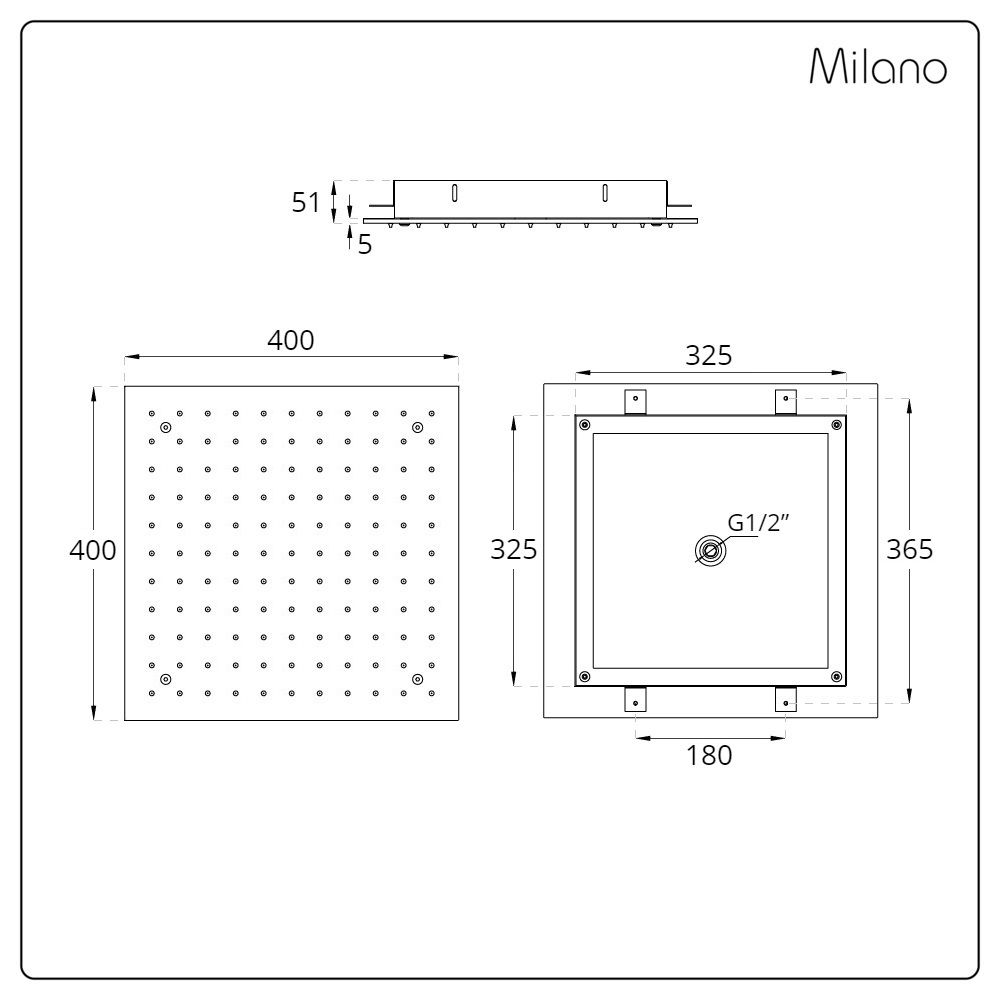 Milano Otto - Modern 400mm Square Ceiling Mounted Recessed Shower Head ...