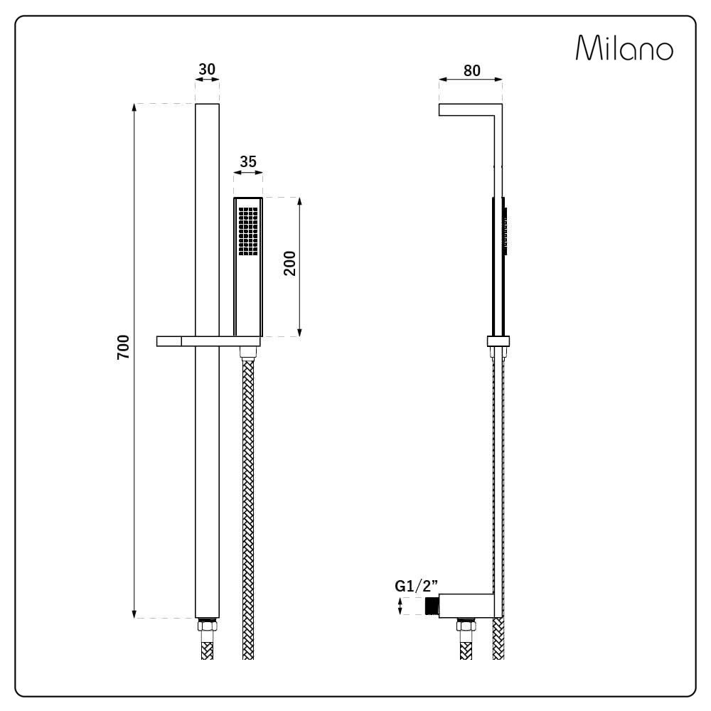 Milano Lyra - Modern Riser Rail Kit with Hand Shower - Brushed Brass
