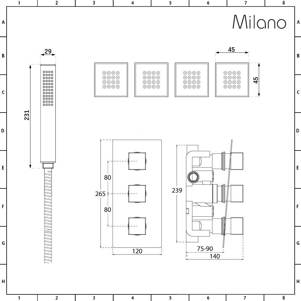 Milano Preto - Black Thermostatic Shower with Body Jets and Riser Rail ...
