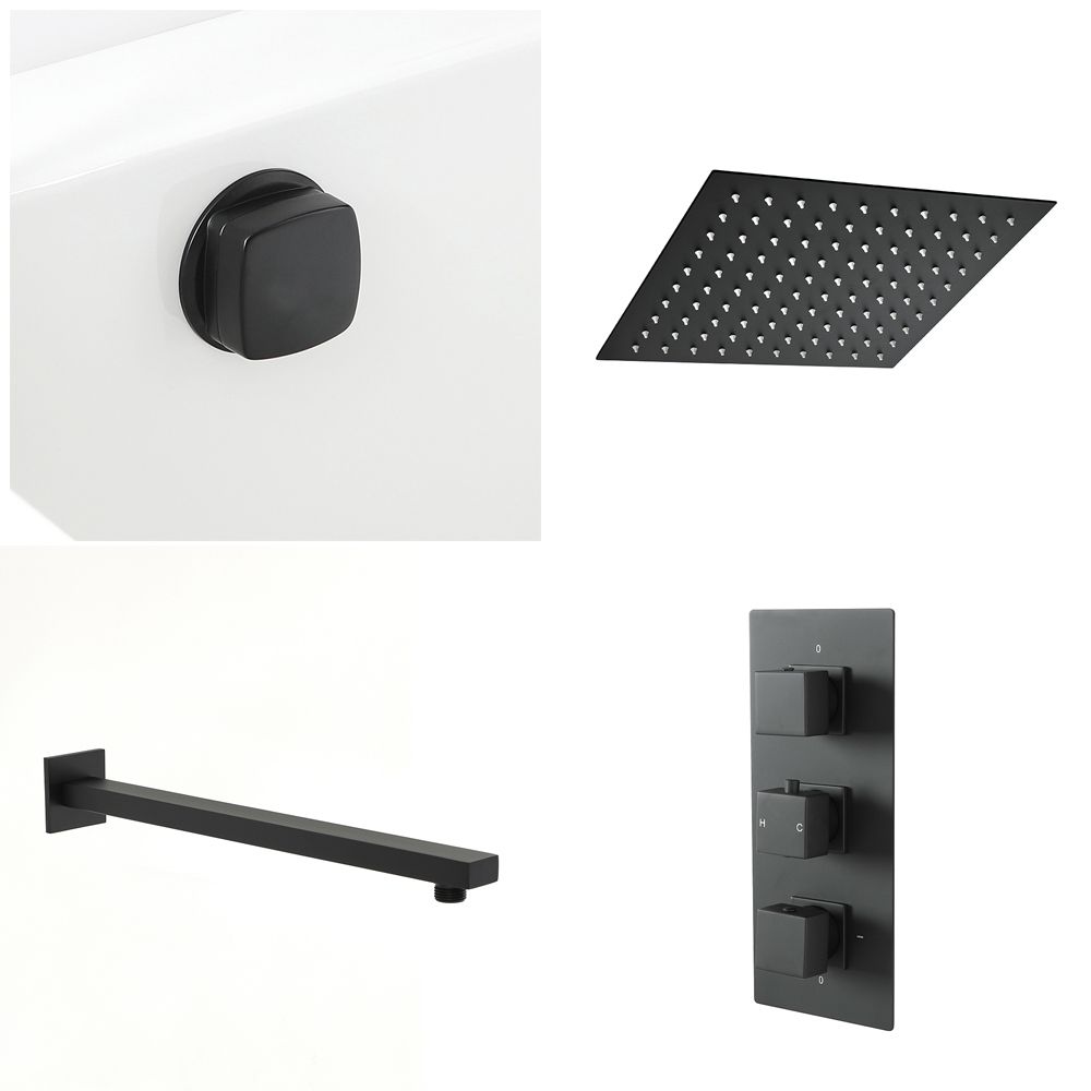 Milano Preto - Black Thermostatic Shower with Diverter, Shower Head ...