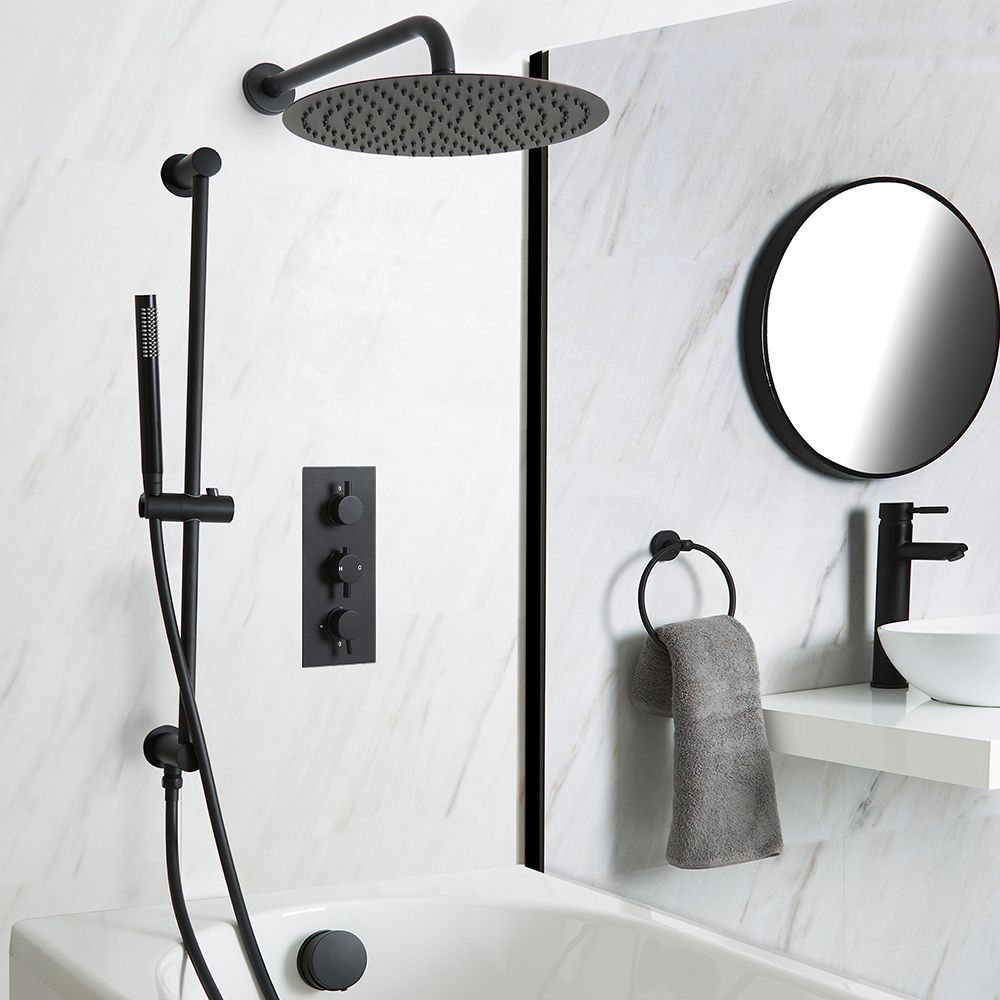 Milano Nero - Black Thermostatic Shower with Shower Head, Overflow Bath ...