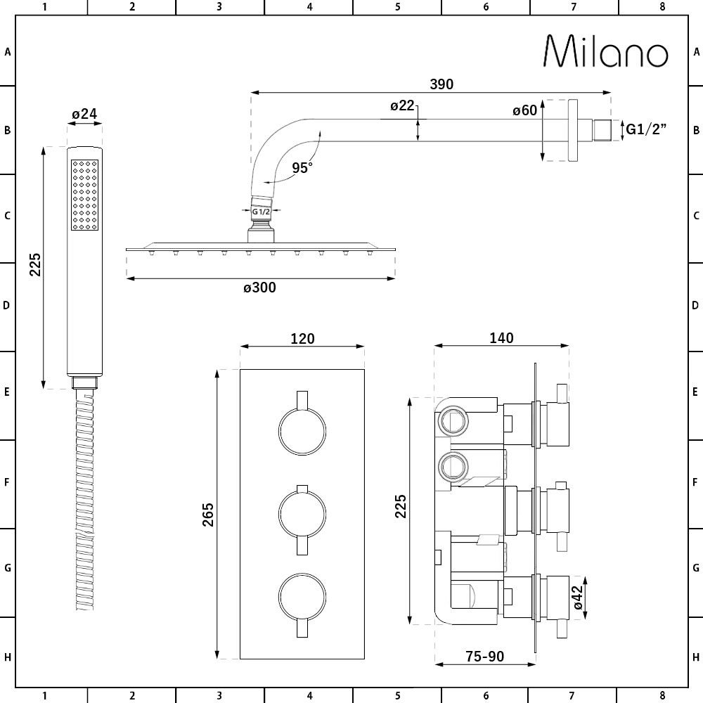 Milano Nero - Black Thermostatic Shower with Shower Head, Overflow Bath ...