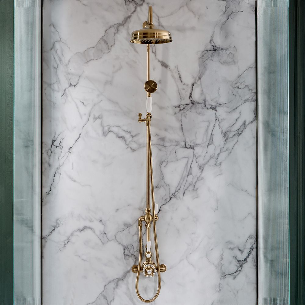 Milano Elizabeth - Brushed Brass Traditional Twin Exposed Thermostatic ...