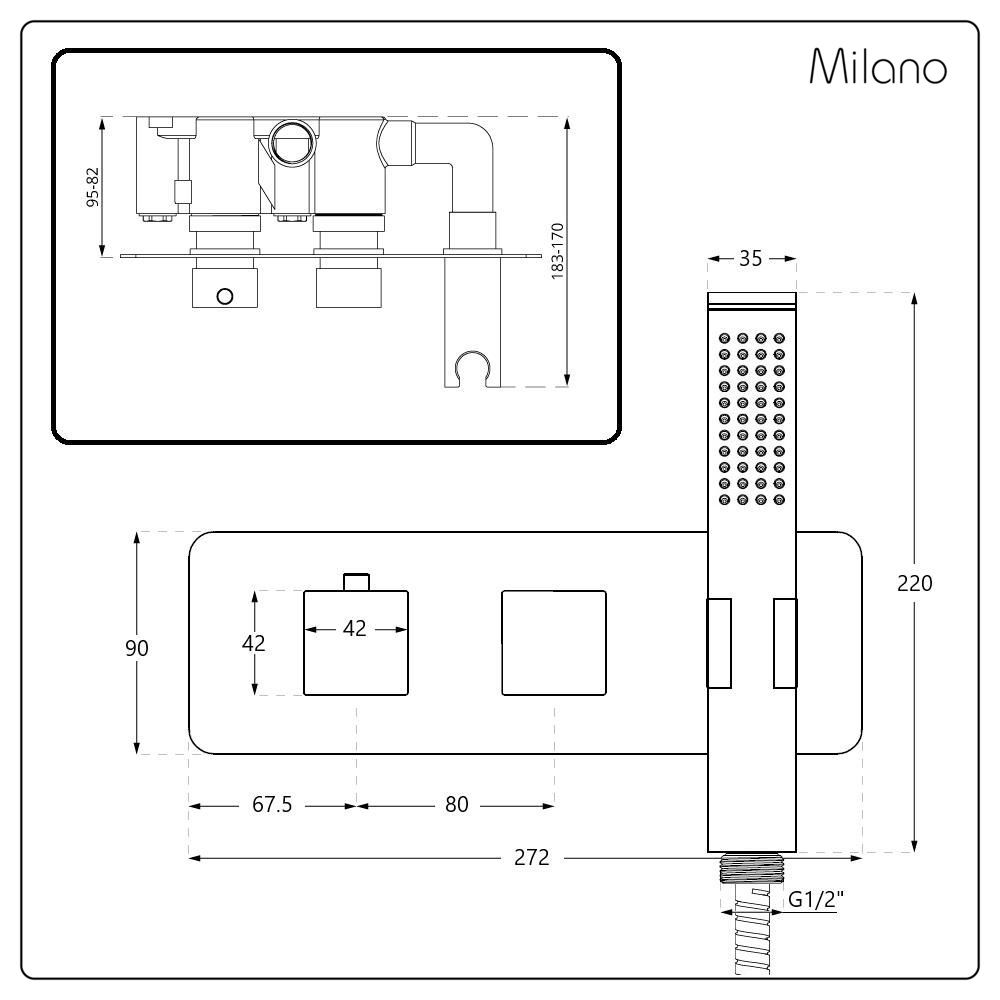 Milano Lyra - Thermostatic Shower with Diverter, Overflow Bath Filler ...