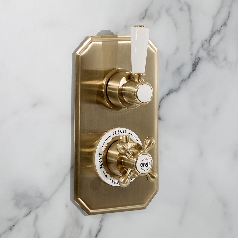 Milano Elizabeth - Brushed Brass Traditional Thermostatic Shower with ...