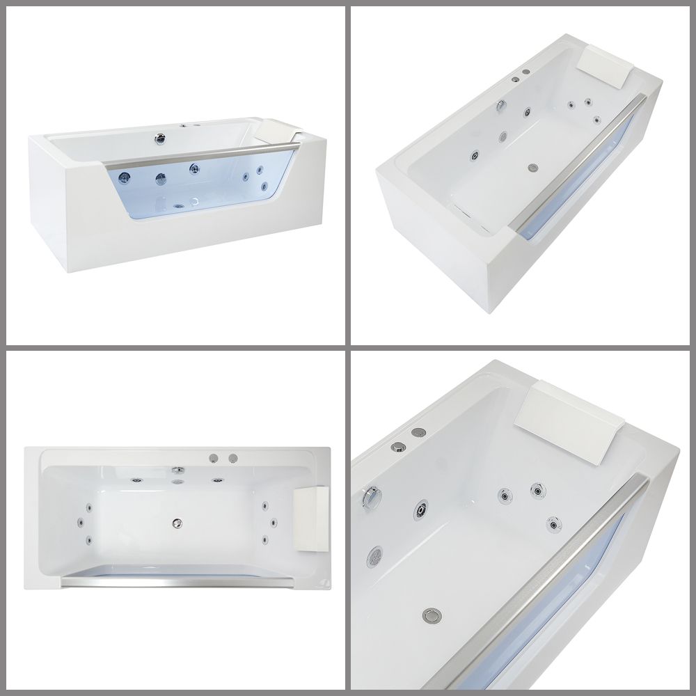 Milano Breeze - Whirlpool Double Ended Spa Bath - 1700mm x 800mm - Chrome