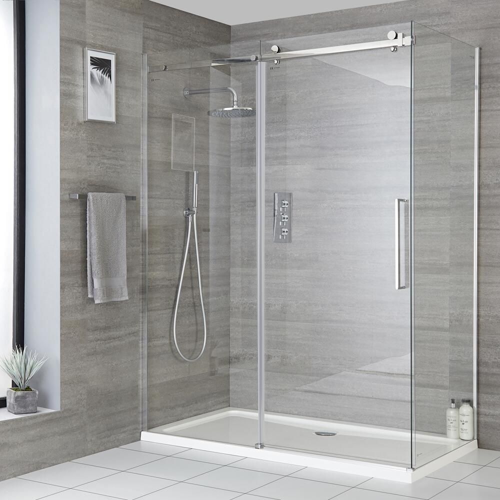 Milano Portland - Frameless Sliding Door Shower Enclosure - Choice of Sizes and Side Panel