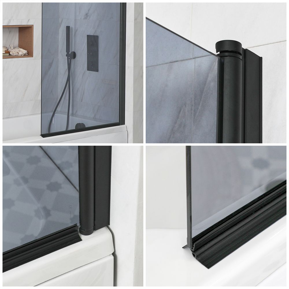 Milano Elswick - 1700mm x 750mm Standard Single Ended Shower Bath with Smoked Glass Bath Screen ...