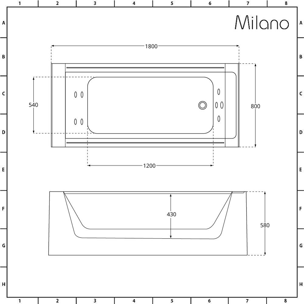 Milano Breeze - Whirlpool Single Ended Spa Bath - 1800mm x 800mm - Chrome