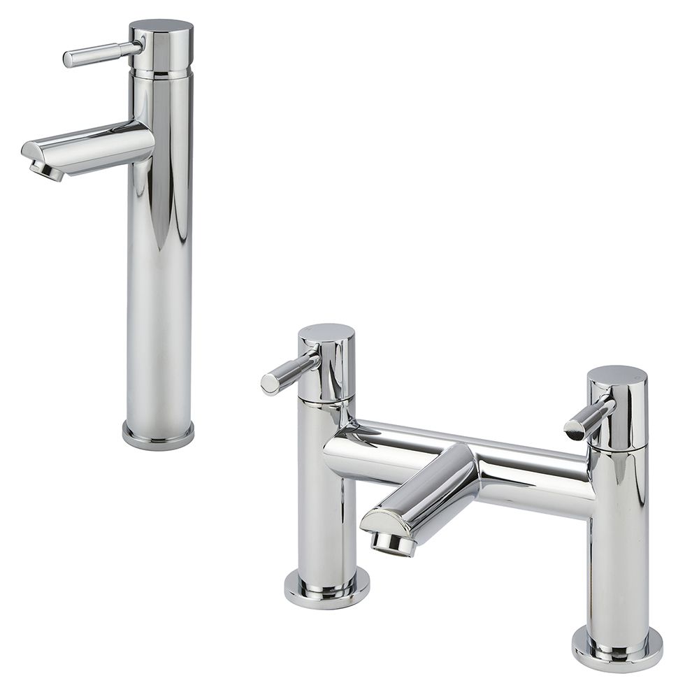 Milano - Modern Round High Rise Basin Mixer and Bath Filler Mixer Tap ...