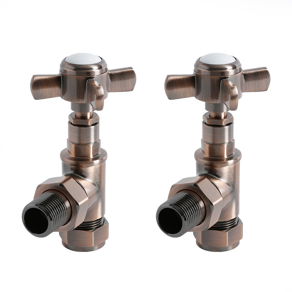 Milano - Traditional Pipe and Angled Radiator Valve Set - Brushed Bronze