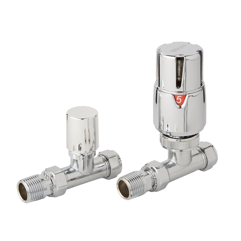 Milano - Modern Thermostatic Straight Radiator Valve and Pipe Set - Chrome