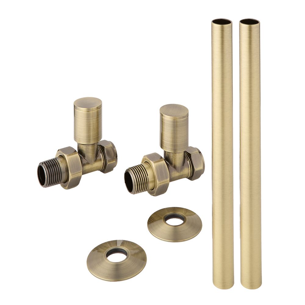 Milano - Modern Straight Radiator Valve and Pipe Set - Brushed Gold