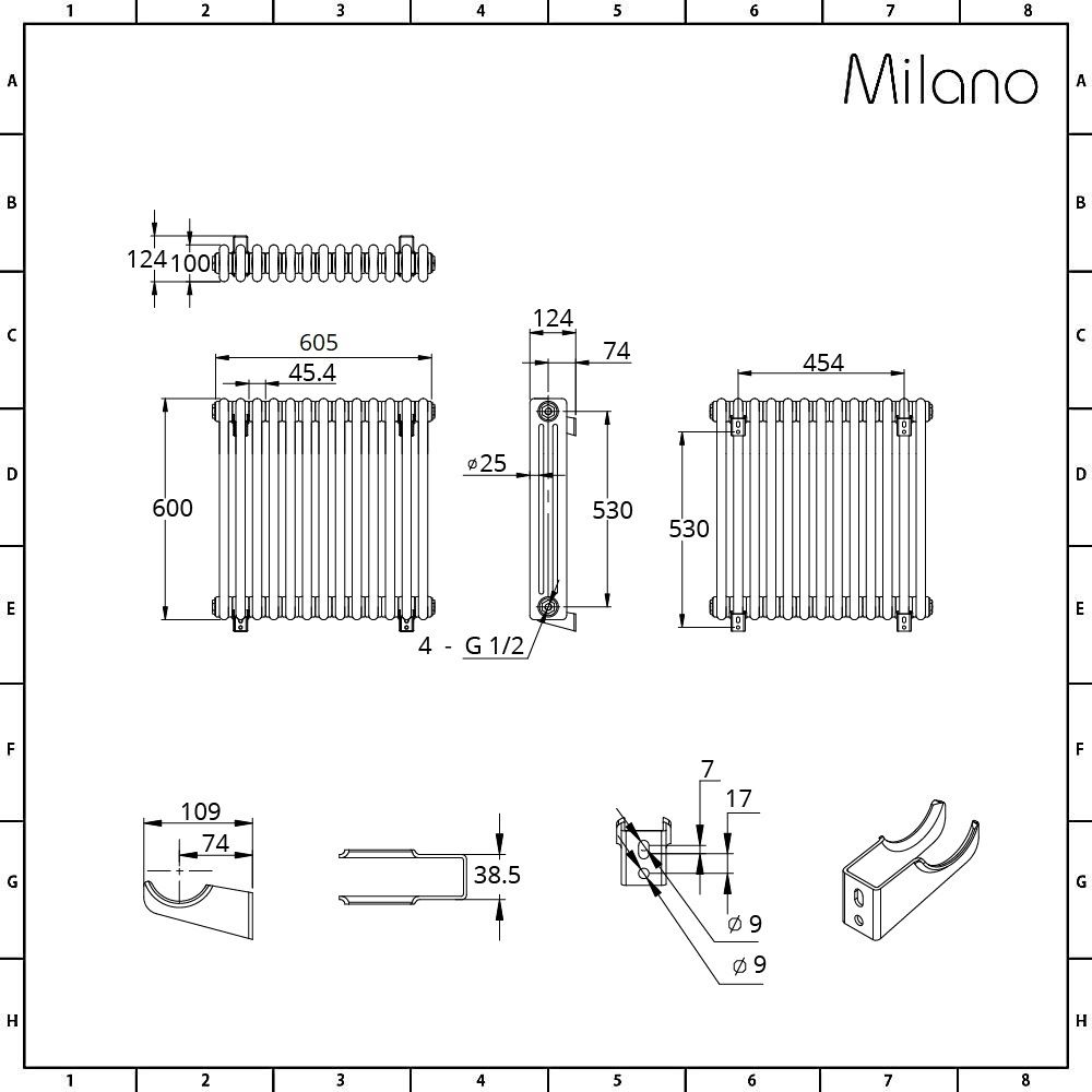Milano Windsor - Lacquered Raw Metal Horizontal Traditional Column ...