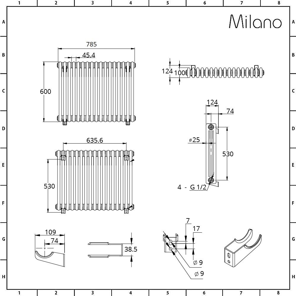 Milano Windsor - Lacquered Raw Metal Horizontal Traditional Column ...