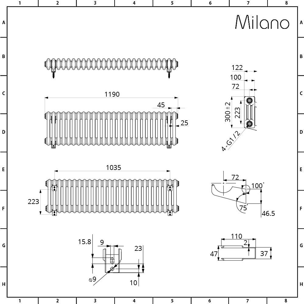 Milano Windsor - White Horizontal Traditional Column Radiator - 300mm x ...