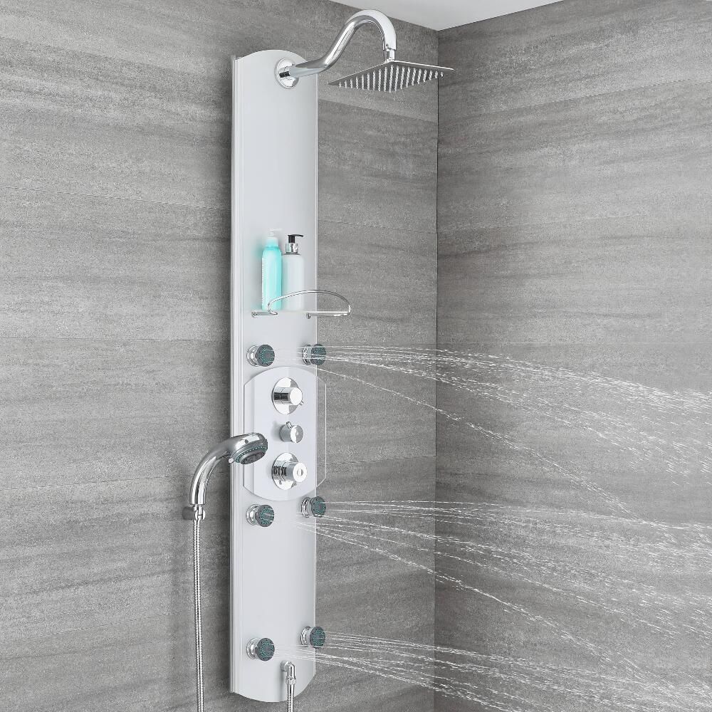 Milano Baya - Modern Exposed Thermostatic Aluminium Shower Tower Panel ...