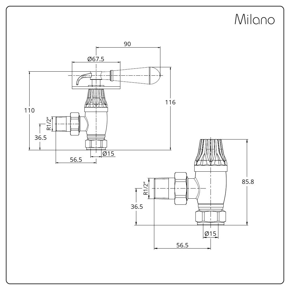 Milano - Traditional Angled Thermostatic Radiator Valves - Brass