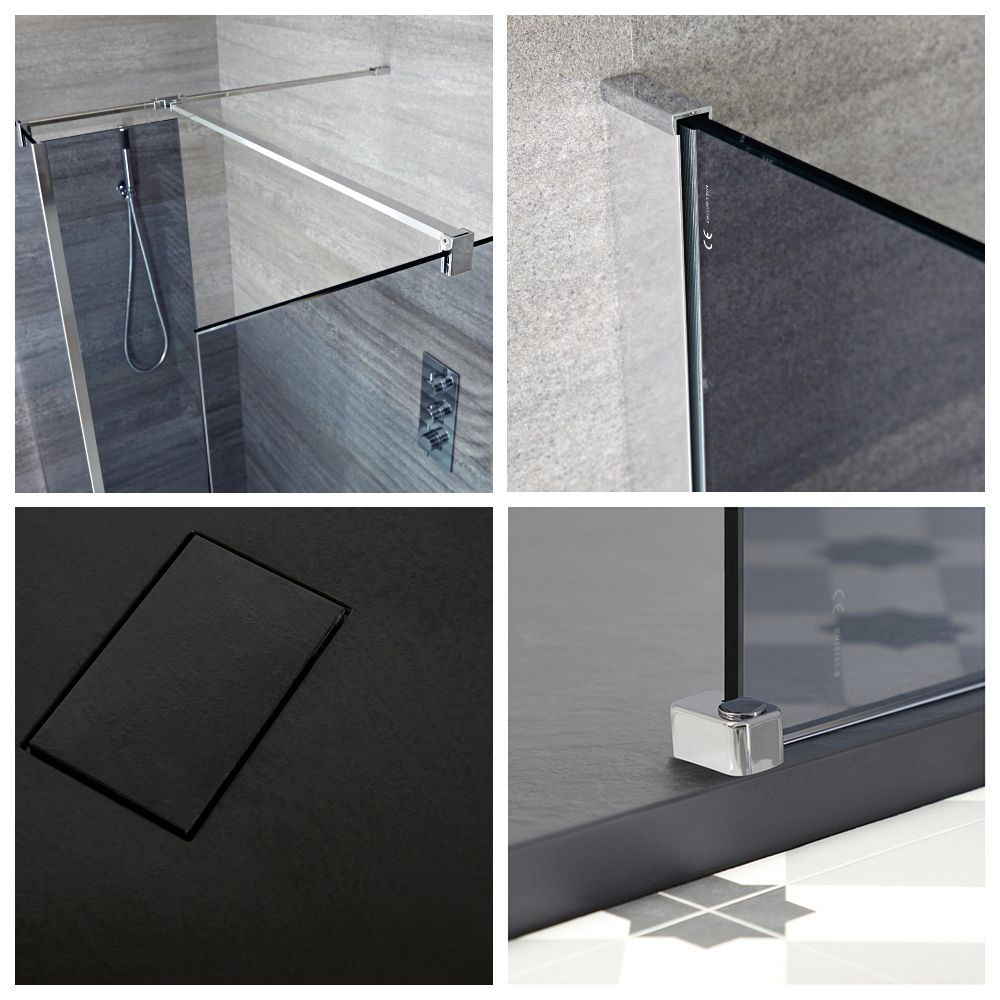 Milano Portland-Luna - Smoked Glass Walk-In Chrome Shower Enclosure with Slate Tray - Choice of ...