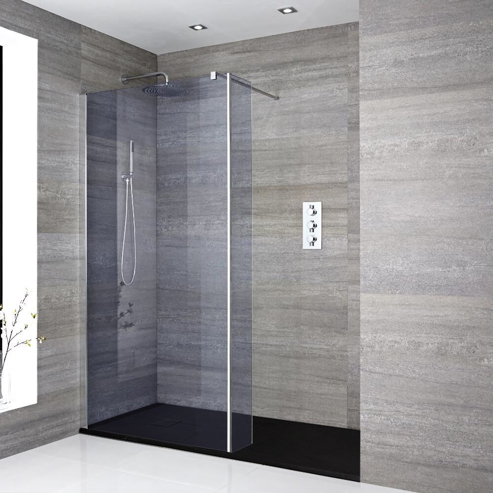 Milano Portland-Luna - Smoked Glass Walk-In Chrome Shower Enclosure ...