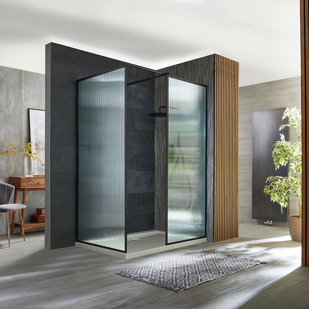 Milano Florence - Fluted Glass Black Framed Corner Walk-In Shower ...