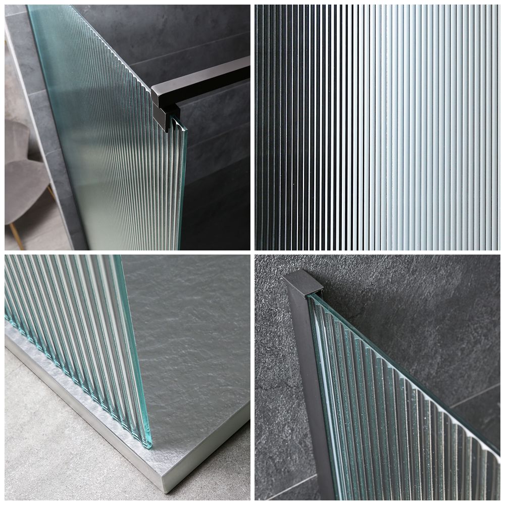 Milano Florence - 1950mm Fluted Glass Wet Room Screen - Black - Choice ...