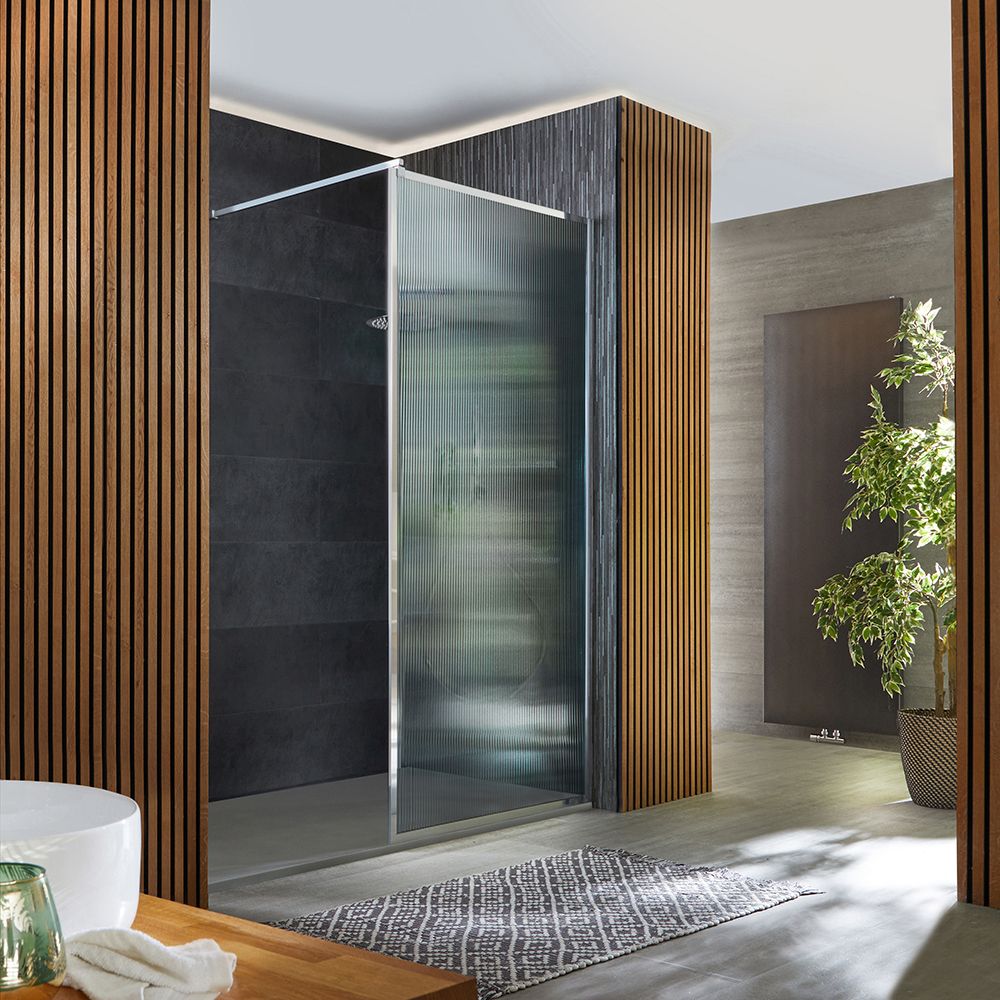 Milano Florence - 1950mm Fluted Glass Wet Room Screen - Chrome - Choice ...