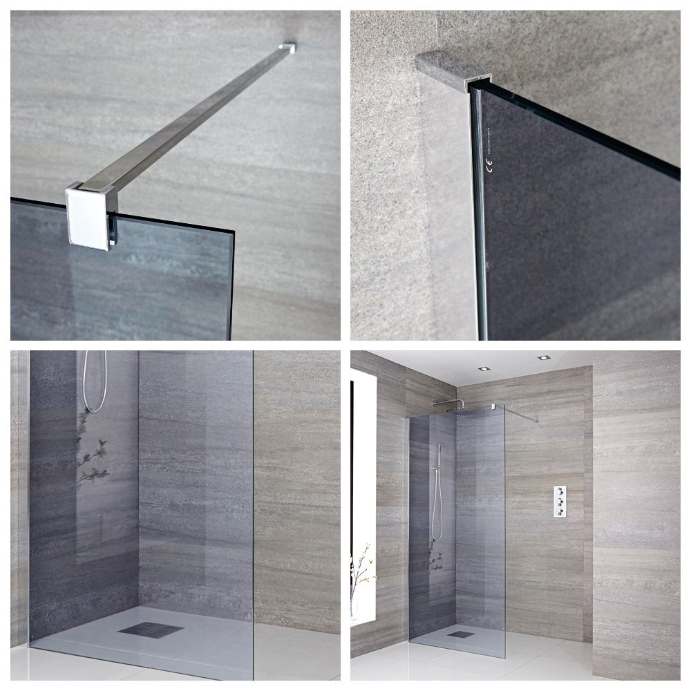 Milano Portland-Luna - Smoked Glass Chrome Wet Room Shower Enclosure - Choice of Glass Size and ...