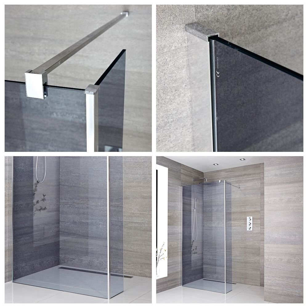 Milano Portland-Luna - Smoked Glass Chrome Wet Room Shower Enclosure with Hinged Return Panel ...