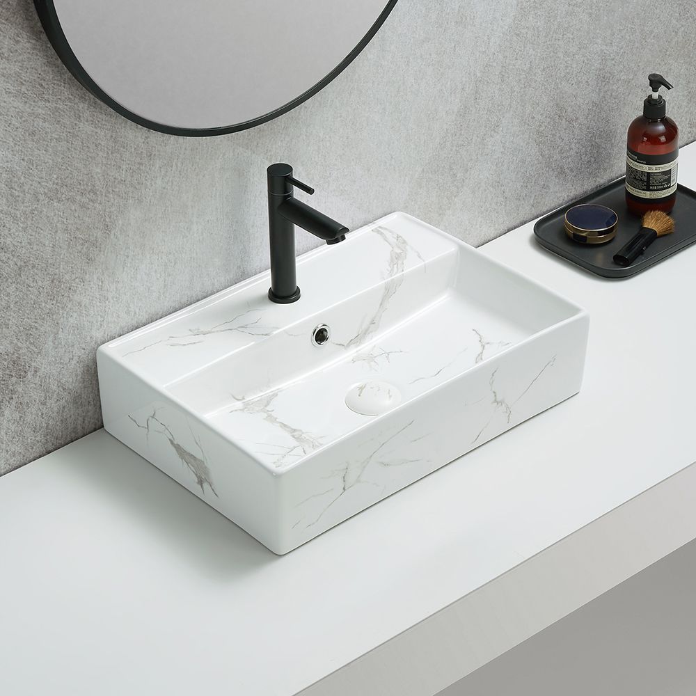 Milano Elswick - Marble Effect Rectangular Countertop Basin - 500mm x ...