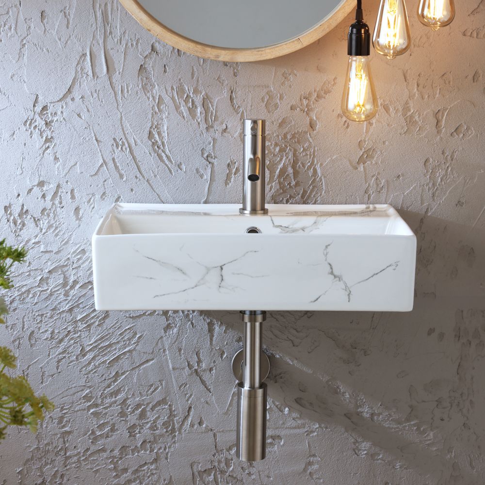 Milano Elswick - Marble Effect Rectangular Wall Hung Basin - 500mm x ...