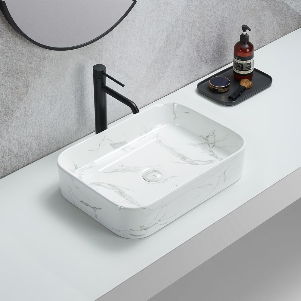 Milano Rivington - Marble Effect Rectangular Countertop Basin - 505mm x ...