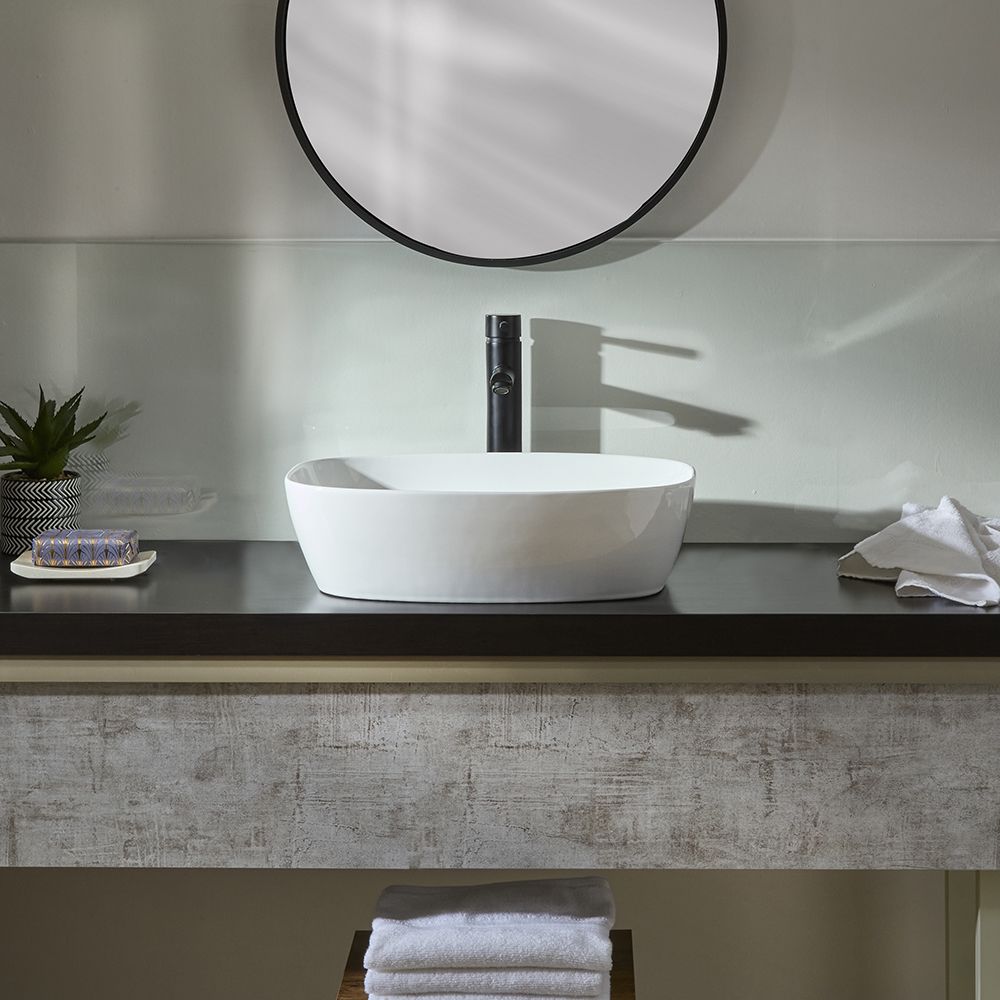 Milano Berkely - White Modern Oval Countertop Basin - 500mm x 390mm (No ...