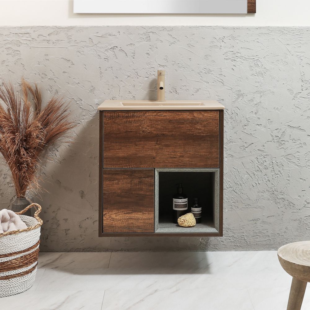 Milano Bexley - 612mm Wall Hung Open Shelf Vanity Unit with Elements ...