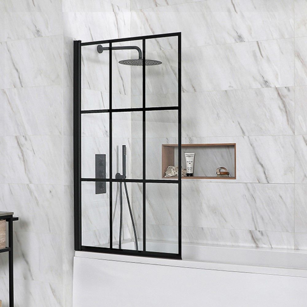 Milano Barq - Black Grid Bath Shower Screen