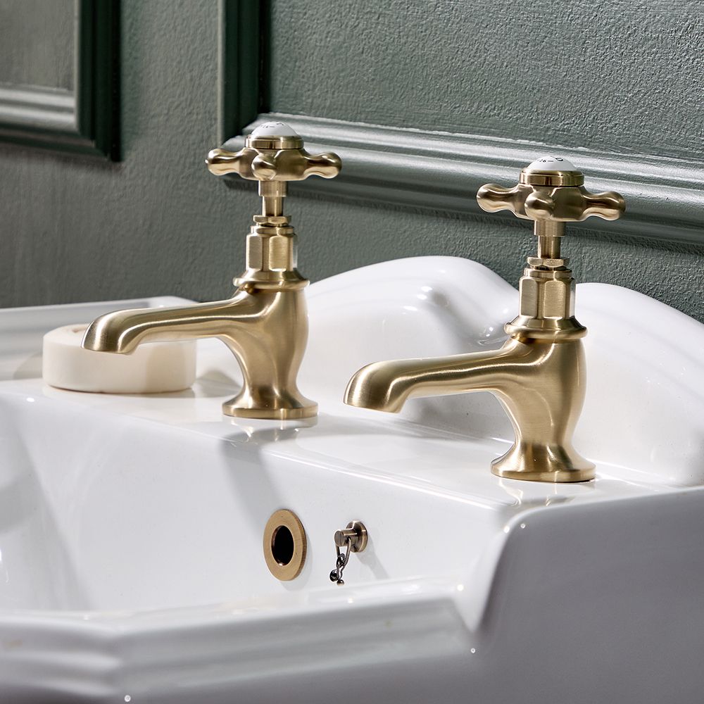 Milano Elizabeth - Traditional Crosshead Basin Pillar Taps - Brushed Brass