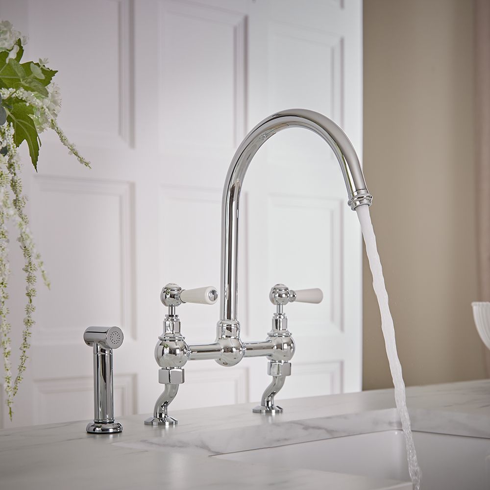 Milano Elizabeth - Traditional Cranked Bridge Kitchen Mixer Tap with ...