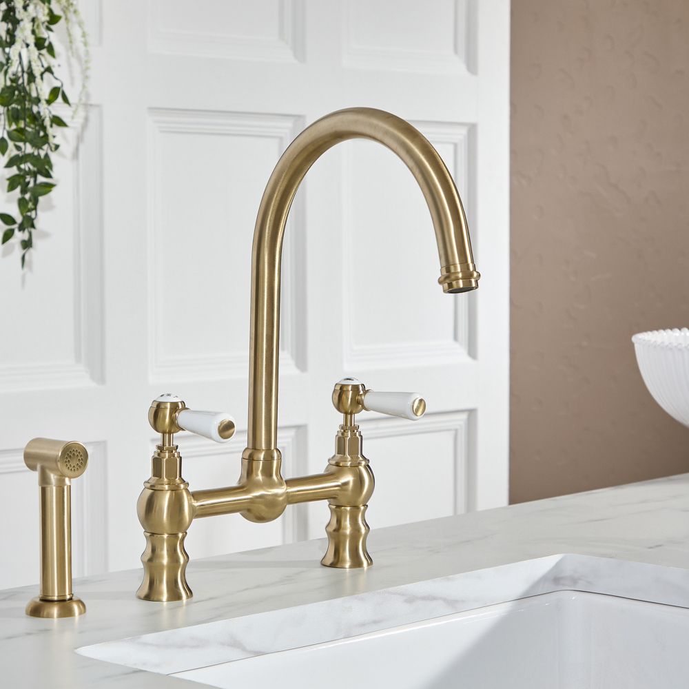 Milano Elizabeth - Traditional Bridge Kitchen Mixer Tap with Pull-Out ...
