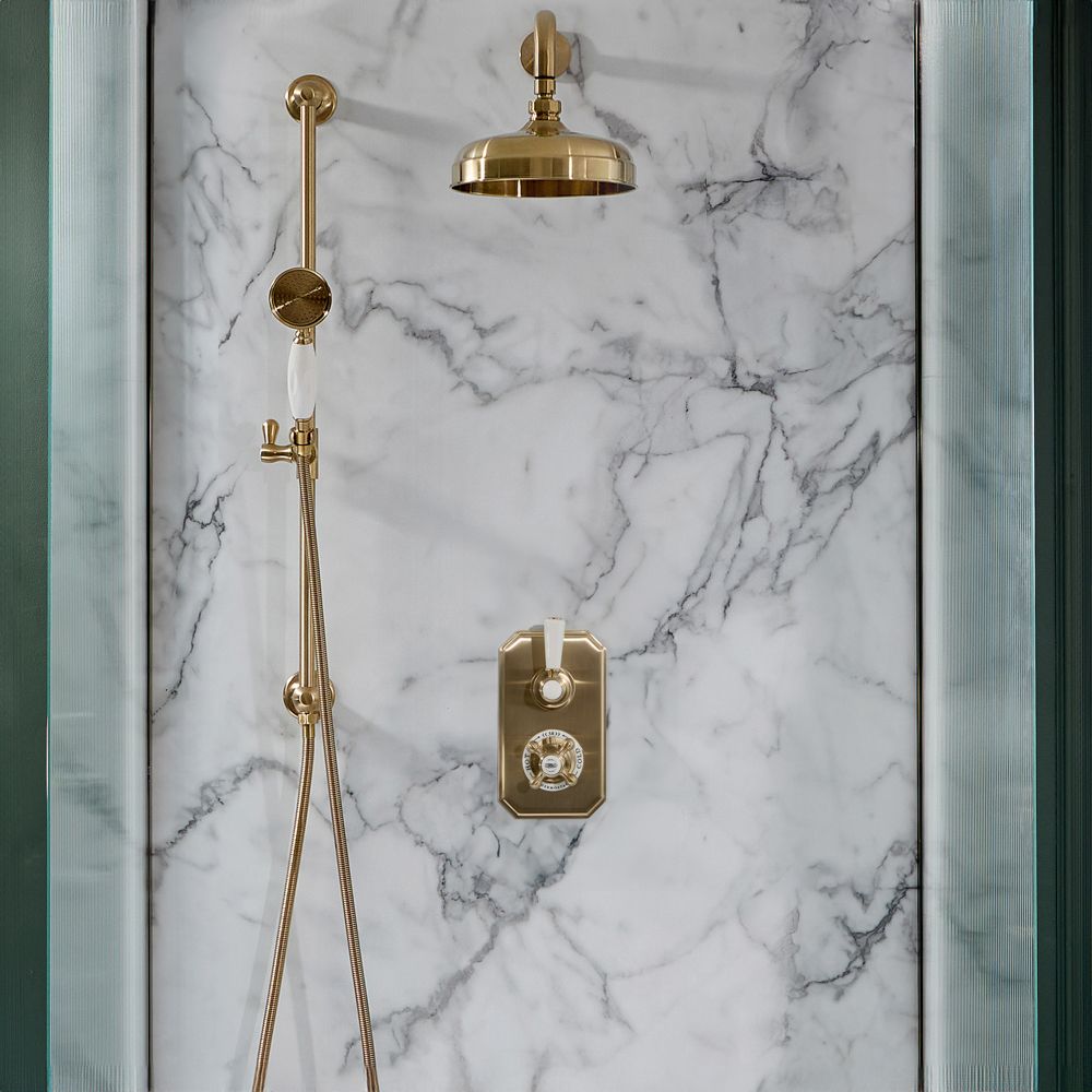Milano Elizabeth - Brushed Brass Traditional Thermostatic Shower with ...