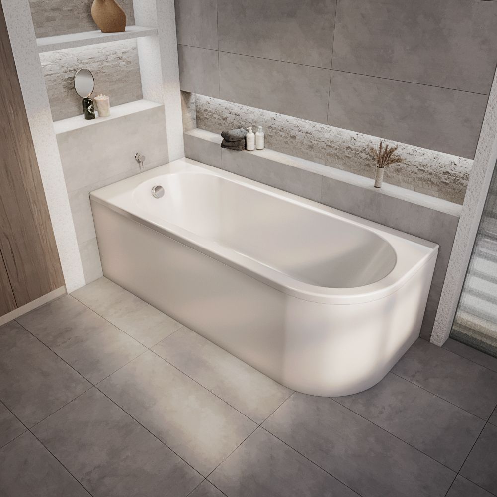 Milano Overton - 1700mm x 725mm Modern J-Shaped Corner Bath - Left ...