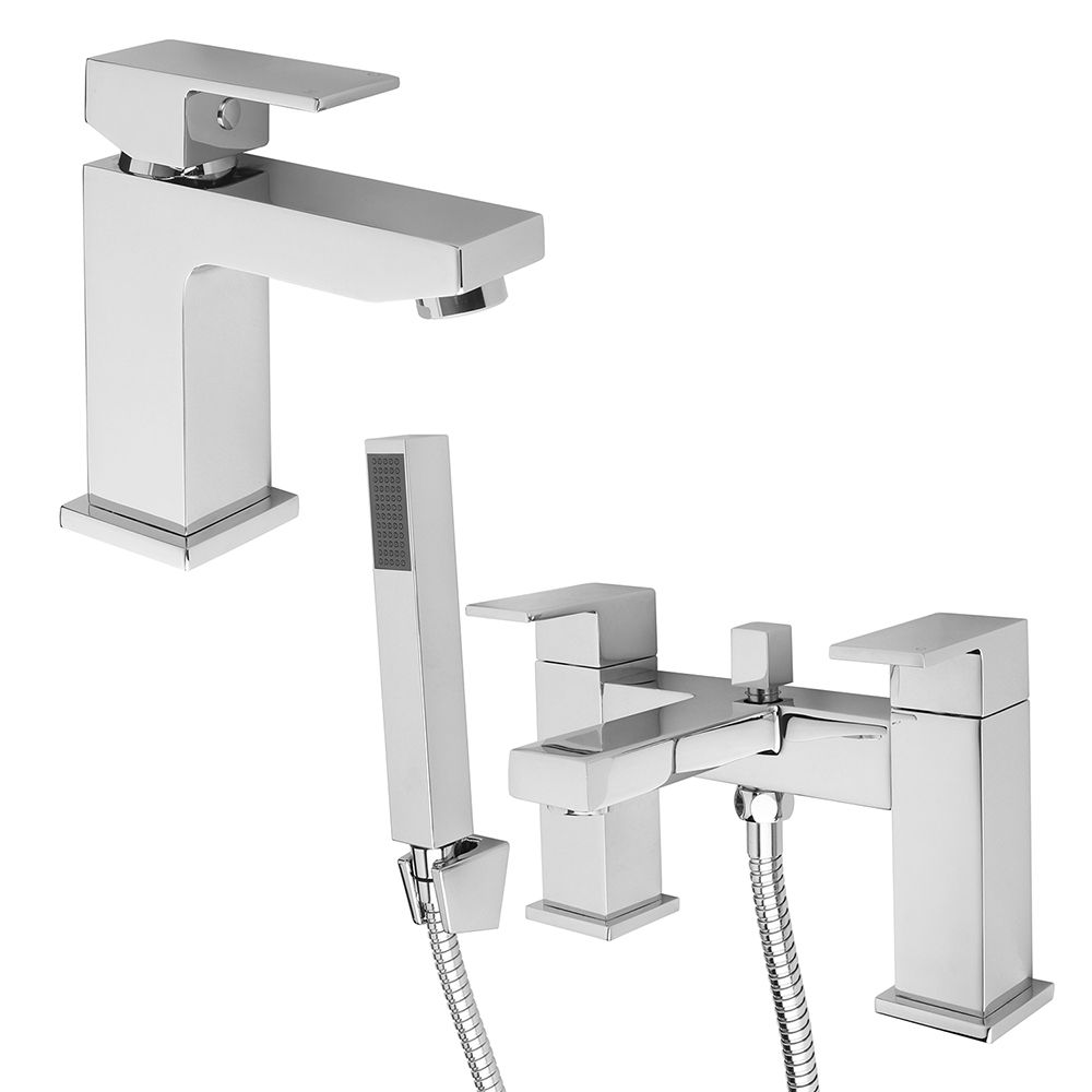 Milano - Modern Square Basin Mixer and Bath Shower Mixer Tap Set ...