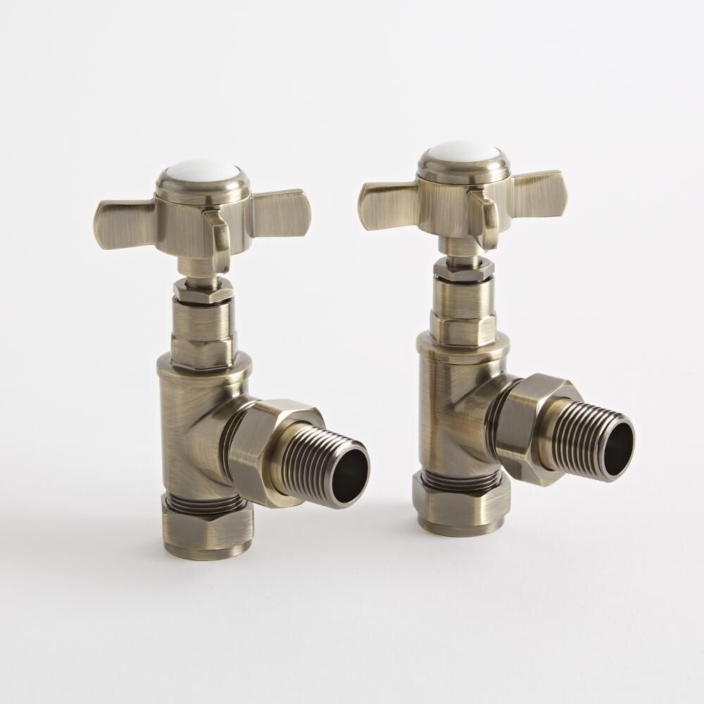 Milano - Brushed Brass Traditional Angled Radiator Valves (Pair)